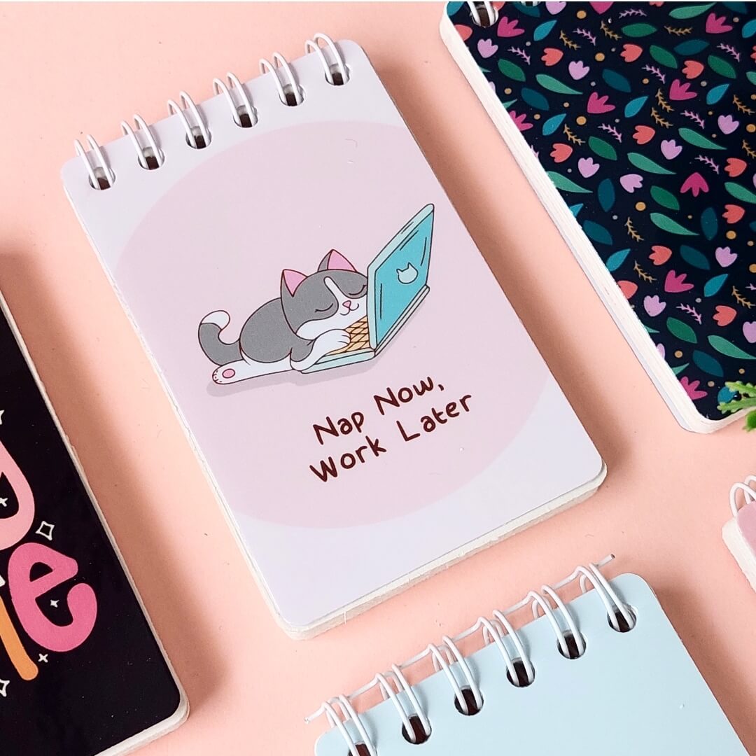 Nap Now. Work Later, Cat Mini Notepad – The Doodle Club