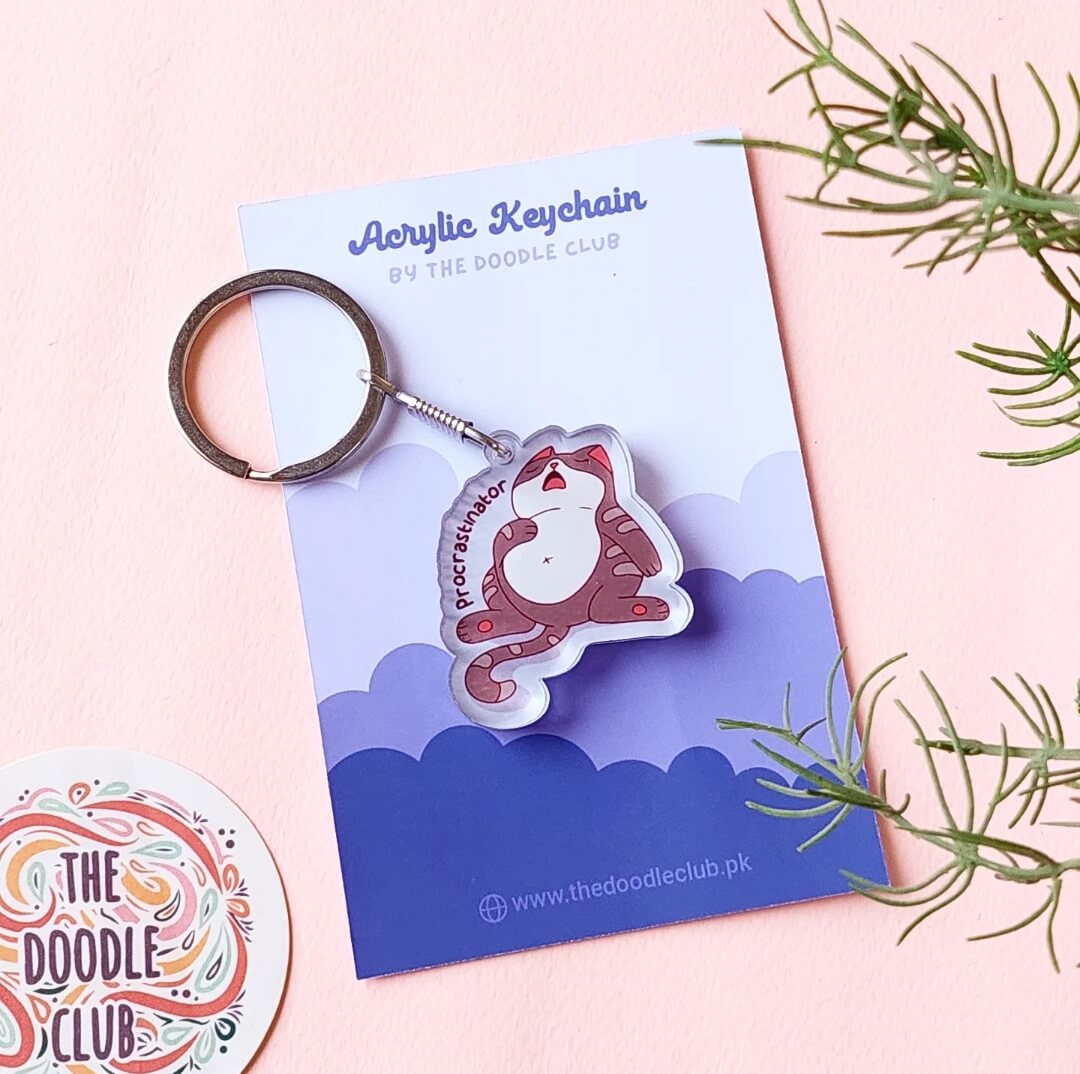 Procastinator Cat Acrylic Keychain – The Doodle Club